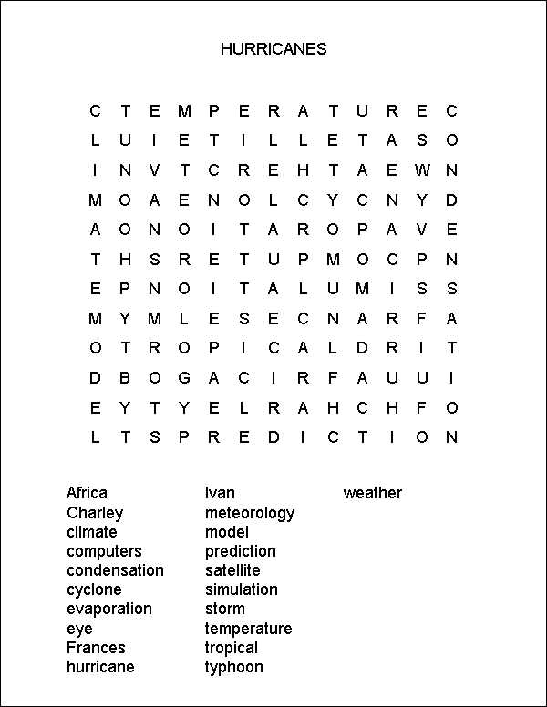Recipe for a Hurricane Word Find