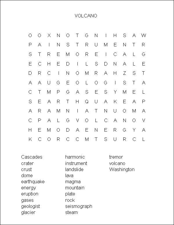 A Volcano Wakes Up Word Find