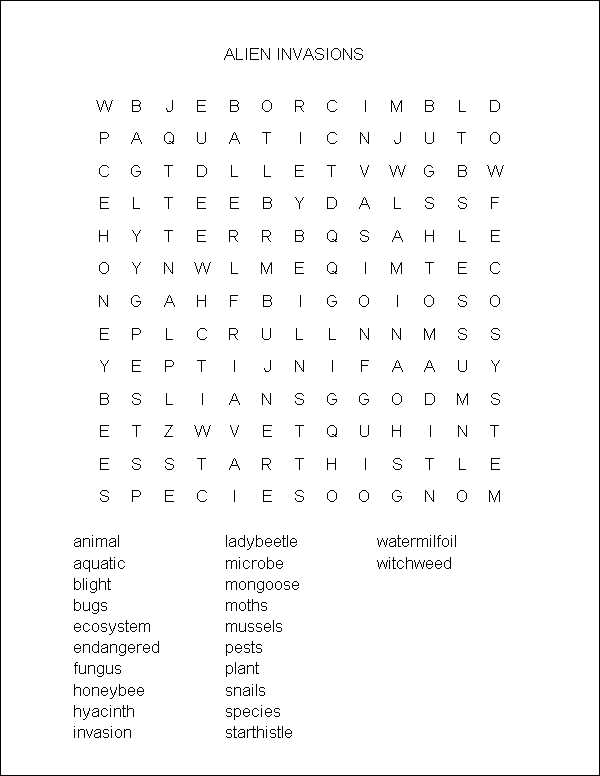 Alien Invasions Word Find