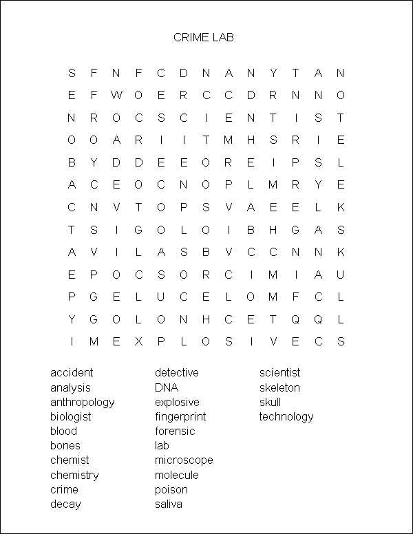 Crime Lab Word Find