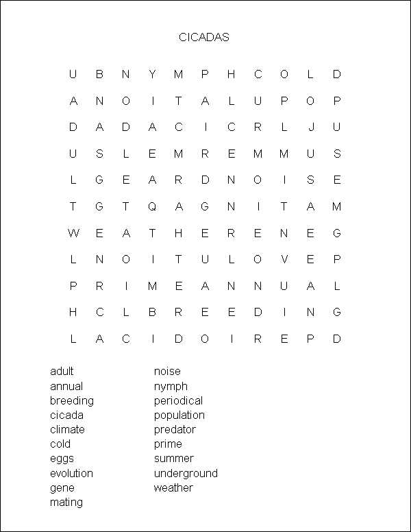 Prime Time for Cicadas Word Find
