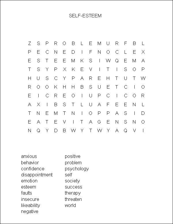 Worlds of Self-Esteem Word Find